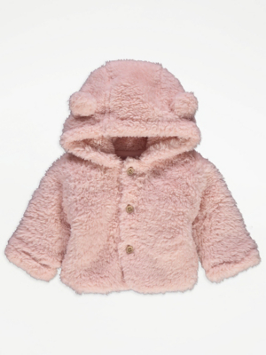 Pink Fluffy Faux Fur Hooded Jacket | Baby | George at ASDA