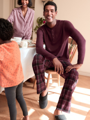 Burgundy Waffle Checked Long Sleeve Pyjamas Gift Set | Men | George at ASDA