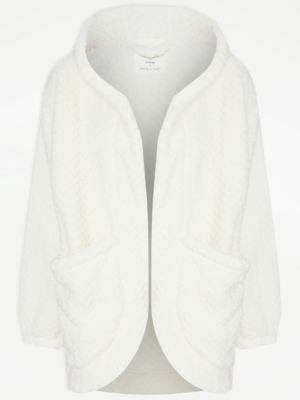 Cream Borg Fleece Hooded Cardigan | Lingerie | George at ASDA