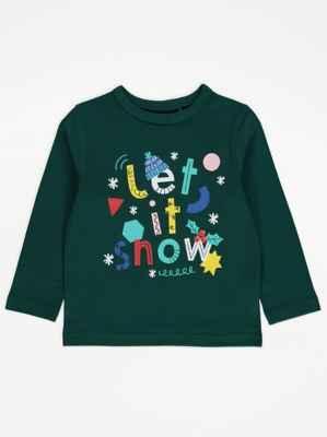Christmas Green Let It Snow Long Sleeve Top | Kids | George at ASDA
