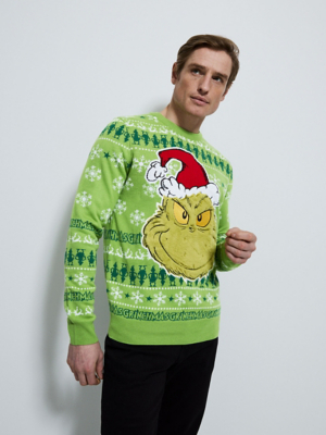 The Grinch Green Fairisle Christmas Knitted Jumper | Men | George at ASDA