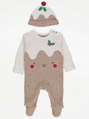 Christmas Pudding Sleepsuit and Hat Set | Baby | George at ASDA
