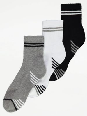 Striped Active Sport Quarter Length Socks 3 Pack | Men | George at ASDA