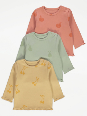 Fruit Ribbed Lettuce Edge Long Sleeve Tops 3 Pack | Baby | George at ASDA