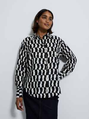 Black Wavy Checked Crepe Shirt | Women | George at ASDA