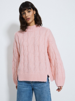 Pink Cable Knitted Funnel Neck Jumper | Women | George at ASDA