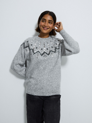 Grey Sequin Diamond Knitted Jumper | Women | George at ASDA