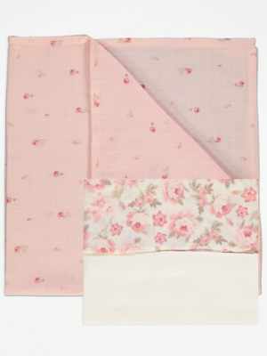 Pink Floral Large Muslin Squares 3 Pack | Baby | George at ASDA
