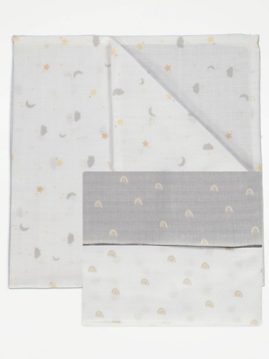 Neutral Rainbow Large Muslin Squares 3 Pack | Baby | George at ASDA