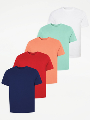 Plain Crew Neck T-Shirts 5 Pack | Men | George at ASDA