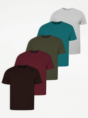 Crew Neck Plain T-Shirts 5 Pack | Men | George at ASDA