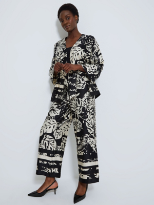 Black Leaf Satin Wide Leg Trousers | Women | George at ASDA