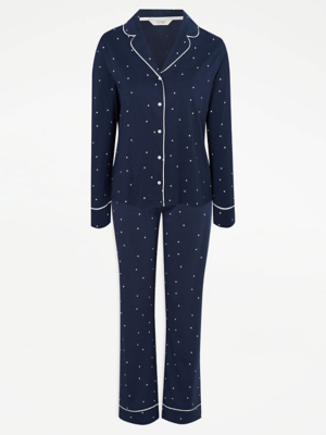 Navy Polka Dot Long Shirt Pyjamas | Lingerie | George at ASDA
