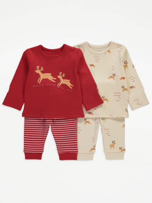 Christmas Reindeer Long Sleeve Pyjamas 2 Pack | Baby | George at ASDA