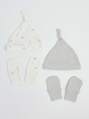 Moon Rainbow Newborn Hats and Scratch Mitts 2 Pack | Baby | George at ASDA