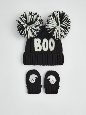 Halloween Ghosts Boo Pom Pom Knitted Hat and Mittens | Baby | George at ...