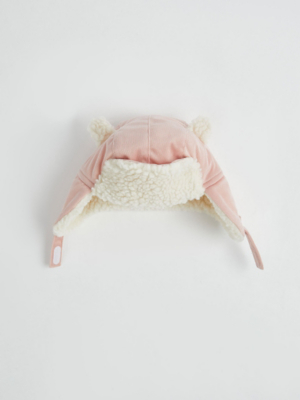 Pink 3D Ear Corduroy Fleece Lined Trapper Hat | Baby | George at ASDA