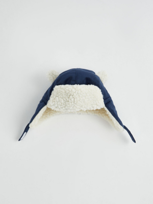 Navy 3D Ear Corduroy Fleece Lined Trapper Hat | Baby | George at ASDA