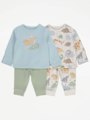 Safari Animal Long Sleeve Pyjamas 2 Pack | Baby | George at ASDA