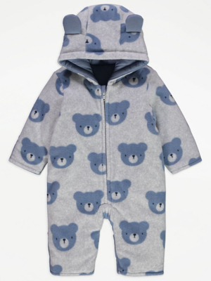 Grey Bear Fleece Hooded Snowsuit | Baby | George at ASDA