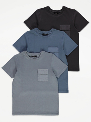 Blue Washed Pocket T-Shirts 3 Pack | Kids | George at ASDA