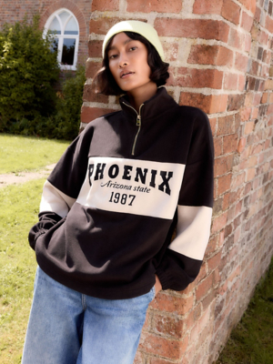 Black Chest Stripe Phoenix Fleece Quarter Zip Jumper | Women | George ...
