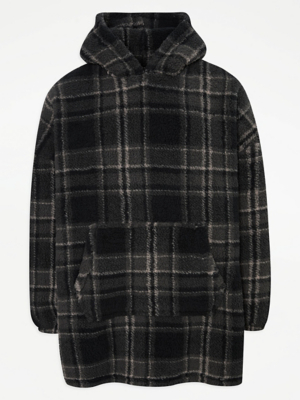 Charcoal Checked Borg Fleece Snuggle Hoodie | Men | George at ASDA