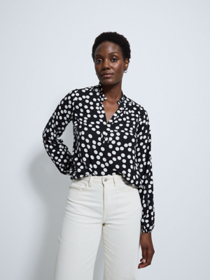 Black Spotty Long Sleeve Popover Blouse | Women | George at ASDA