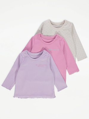 Pastel Ribbed Long Sleeve Tops 3 Pack | Baby | George at ASDA