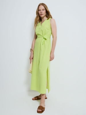 Lime V Neck Belted Sleeveless Midi Dress | Women | George at ASDA