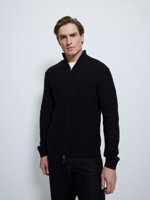 Black Heavy Knitted Zip Through Jumper | Men | George at ASDA