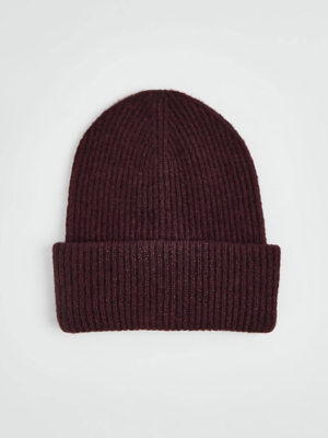 Plum Shimmer Edge Knitted Beanie Hat | Women | George at ASDA