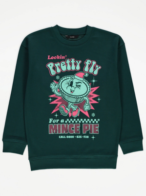 Green Pretty Fly Mince Pie Christmas Sweatshirt | Kids | George at ASDA