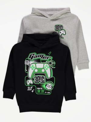 Black and Grey Gaming Hoodies 2 Pack | Kids | George at ASDA