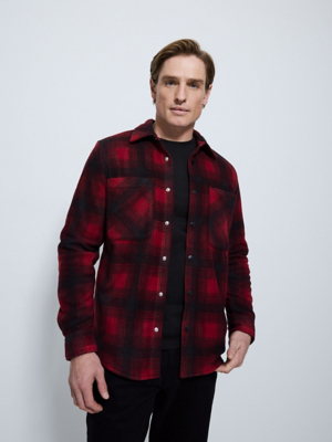 Red Checked Fleece Shacket | Men | George at ASDA