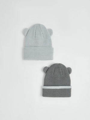 Grey 3D Ear Knitted Beanie Hats 2 Pack | Baby | George at ASDA