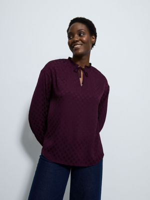 Plum Spotty Tie Neck Popover Long Sleeve Blouse | Women | George at ASDA