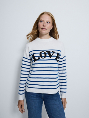 Blue Love Striped Knitted Jumper | Women | George at ASDA