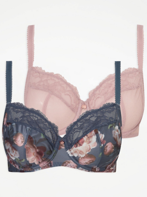 Floral Lace Non Padded Full Cup Bra and Full Brief Knickers Set ...