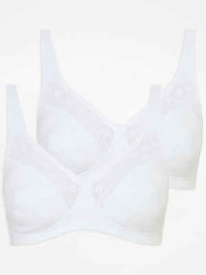 White Lace Trim Non Wired Full Cup Bras 2 Pack | Lingerie | George at ASDA