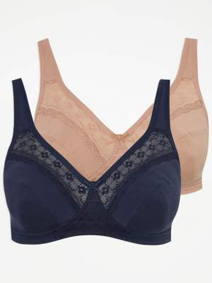 Lace Trim Non Wired Full Cup Bras 2 Pack | Lingerie | George at ASDA