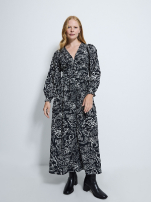 Paisley Textured Button Front Midi Dress | Women | George at ASDA