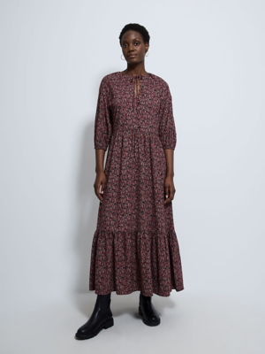 Dark Red Floral Keyhole Tiered Maxi Dress | Women | George at ASDA