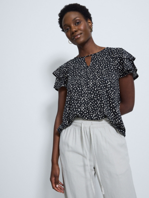 Black Dalmatian Spot Keyhole Angel Sleeve Top | Women | George at ASDA