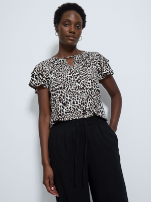 Animal Print Keyhole Angel Sleeve Top | Women | George at ASDA