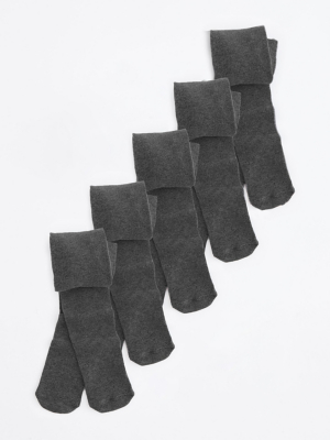 Charcoal Super Soft Cotton Rich Tights 5 Pack | Kids | George at ASDA