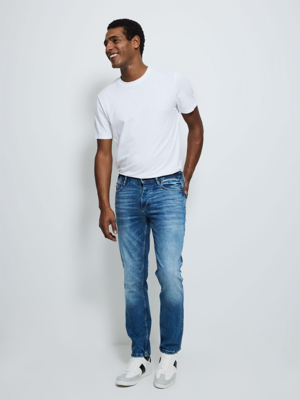Mid Wash Straight Fit Jeans With Stretch | Men | George at ASDA