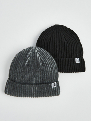 Black Knitted Beanie Hats 2 Pack | Kids | George at ASDA