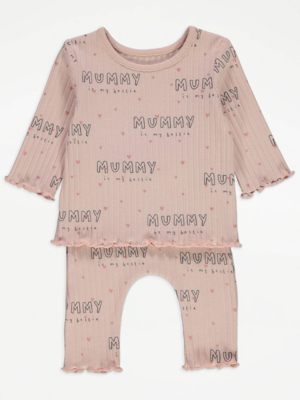 Pink Mummy Long Sleeve Ribbed Top and Leggings Outfit | Baby | George ...