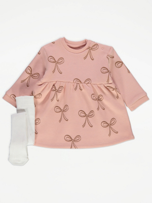 Pink Bow Sweatshirt Dress and Tights Outfit | Baby | George at ASDA